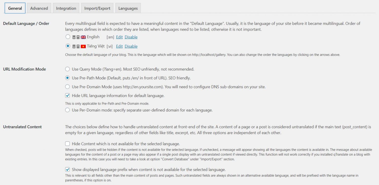 Hướng dẫn sử dụng plugin Qtranslate-X